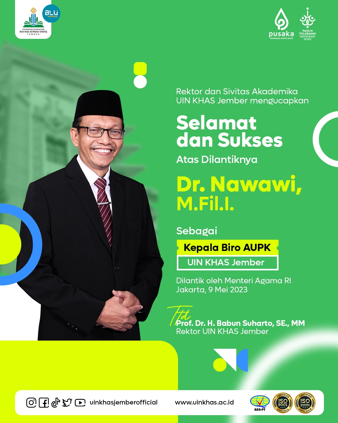 Menag Lantik Dr. Nawawi Jadi Kabiro UIN KHAS Jember Beserta 12 Pejabat ...